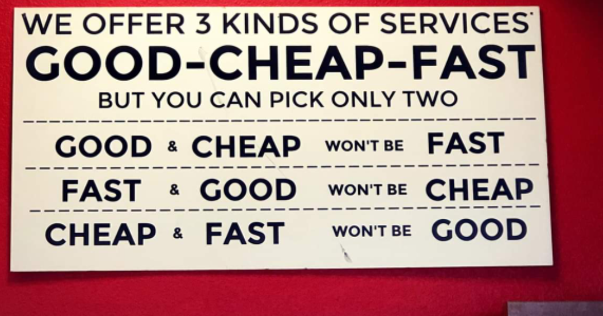 We offer 3 kinds of services (good, cheap, and fast), and you can only ...