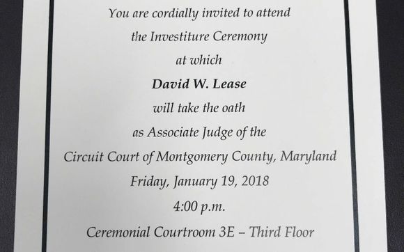 Investiture of David Lease, Circuit Court Judge by Law Office of ...
