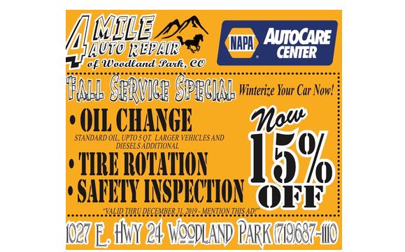 Fall Service Special by 4 Mile Auto Repair in Woodland Park, CO - Alignable