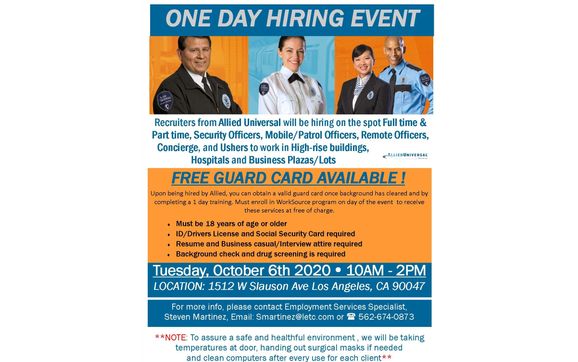 ONE DAY HIRING EVENT by South LA WorkSource Center in Los Angeles, CA ...