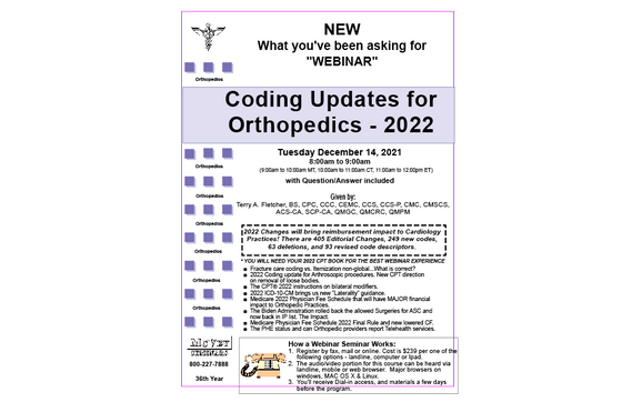 Coding for Orthopedic Updates for 2022 by McVey Medical Coding Seminars ...