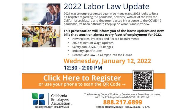 Mark your calendar: Free Labor Law Update Webinar by Monterey County ...