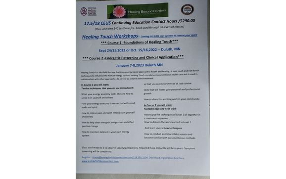 Fall and winter Healing Touch classes! by Energy for Life Connection in ...