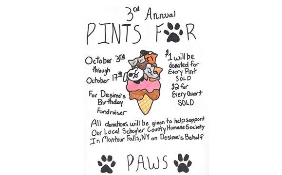 Pints for Paws by The great escape ice cream parlor in Watkins Glen ...