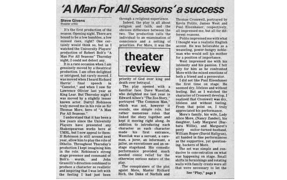 Darryl Maximilian Robinson Remembers "A Man For All Seasons" At UMSL by ...