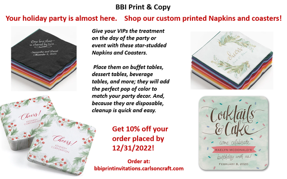 Save 10% on our custom printed holiday napkins through 12/31/22. by BBI ...