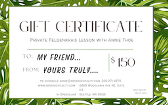 Feldenkrais Gift Certificate with Bonus Gifts by Sensing Vitality ...