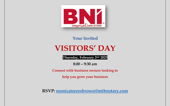 BNI Inspiration Network - Visitors Day by MTB Notary PLLC, Nationwide ...