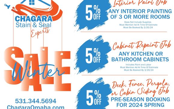5% OFF Winter Sale - Chagara Stain & Seal Experts by Chagara Stain ...