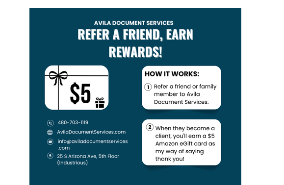 Refer a Friend and Earn $5 Amazon eGift Card by Avila Document Services ...