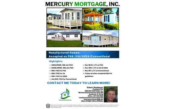 MANUFACTURED HOMES FLYER by Mercury Mortgage, inc. in Lake Mary, FL ...