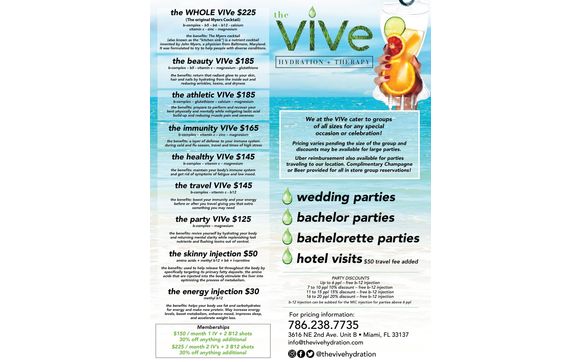 IV Drip Menu by the VIVe Hydration in Miami, FL - Alignable