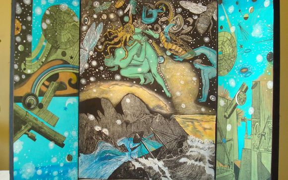 Nocturnal Noise Tryptic intaglio drawing on black paper by Printersnest ...