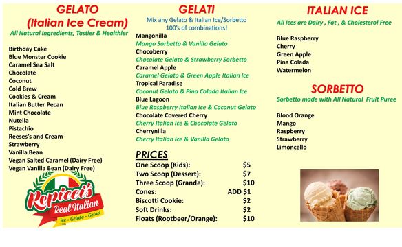 Repicci’s Italian Ice & Gelato Menu by Repicci's of the Panhandle in ...