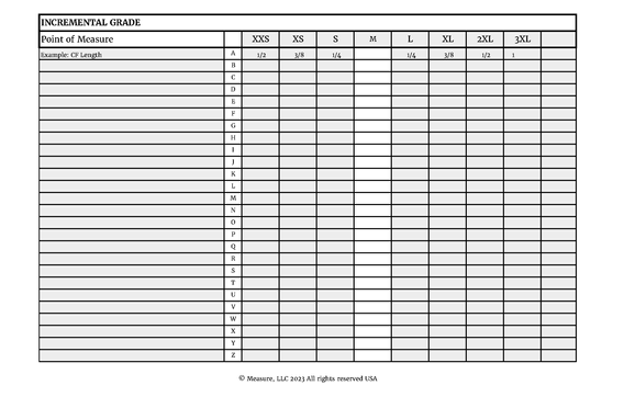 Grade Measurement Chart Template by MADE Apparel Services in Renton, WA ...