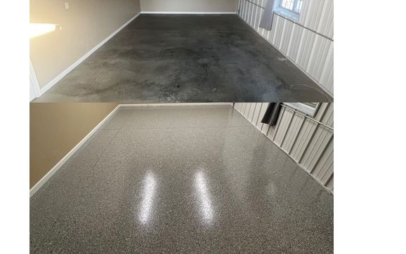 Polyaspartic garage floor done in outback flake by DNA EPOXY & Concrete ...