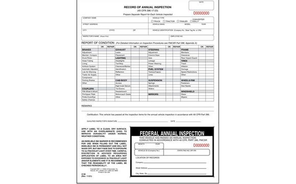 Record of Annual Inspection with Inspection Decal by Motor Transport ...