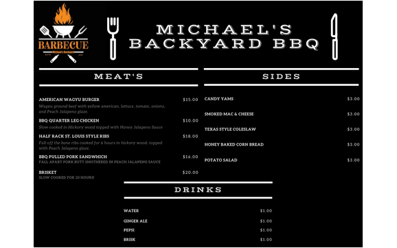 Menus by Michael's Backyard BBQ in Elizabeth, NJ - Alignable