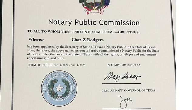 Chaz Certificate of Notary in Texas by Chaz Notary Signing Agency in ...