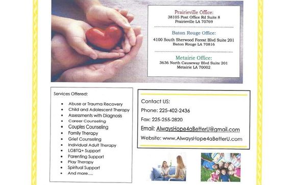Psychotherapy by Always Hope LLC - Baton Rouge in Baton Rouge, LA ...
