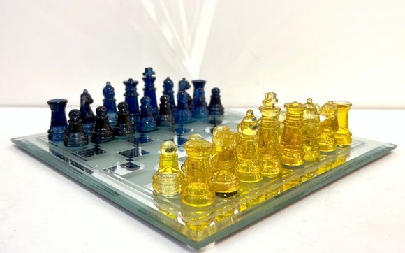 Contemporary Minimalist Blue & Yellow Murano Glass Chess Set on ...