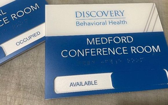 Conference Room Signage with slider for status and branding logo with ...