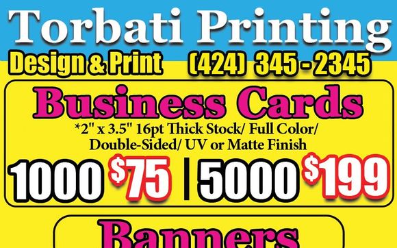 Business Cards by Torbati Printing in Los Angeles, CA - Alignable