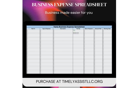 Business Expense Spreadsheet template. by Timely Assist LLC in Topeka ...