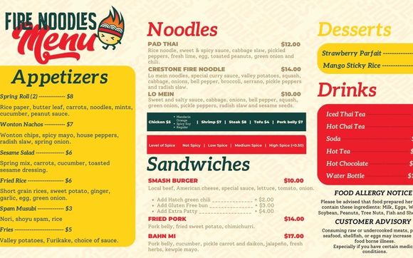 Fire Noodles Menu by Fire Noodles in Monte Vista, CO - Alignable