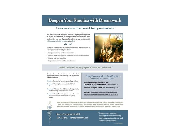 Dreamwork Training for Therapists by Renee Sanguinetti, MFT in West ...