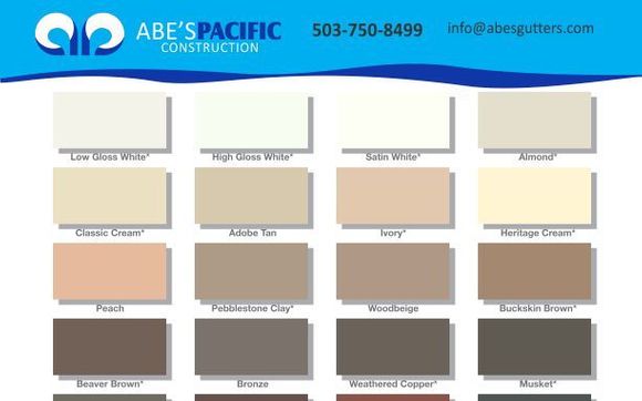 Custom Color Chart by Abe's Pacific Gutters, LLC in Hillsboro, OR ...