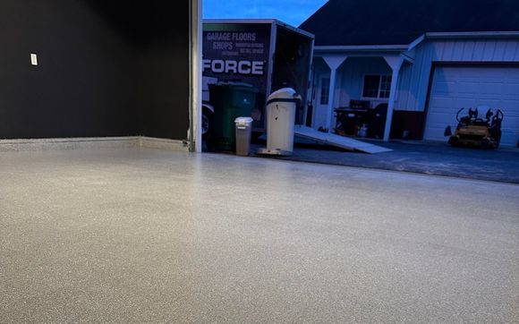 Polyurea/Polyaspartic full chip floor coating systems by Garage Force of Fort Wayne - Concrete ...