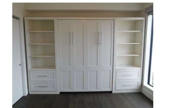 Shaker Murphy Wall Bed with Hidden, Flip Down Leg, 4 Nickel Bar Handles ...